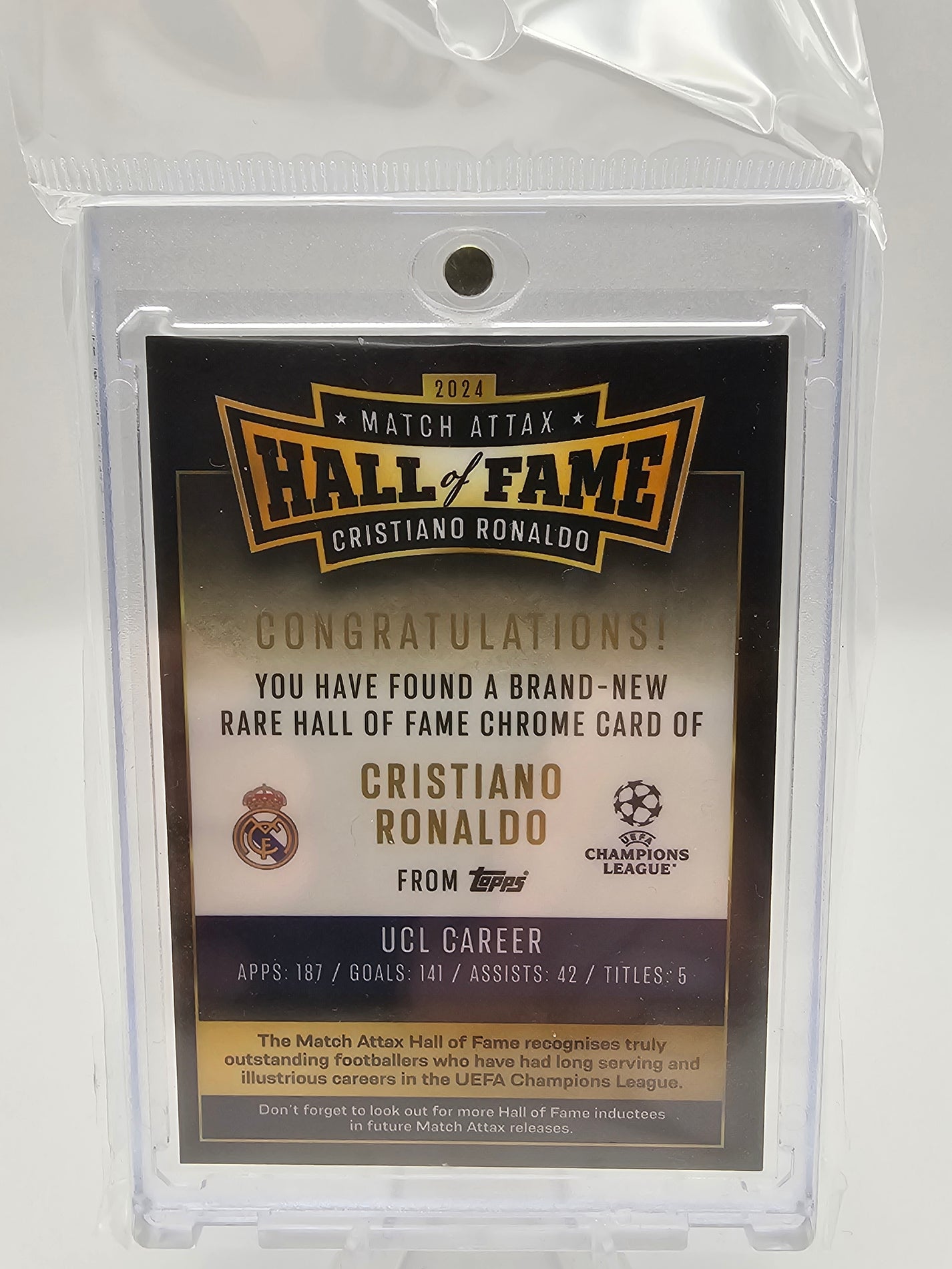 Cristiano Ronaldo Hall of Fame Card No #HOF2 - Topps MATCH ATTAX 2024 ...