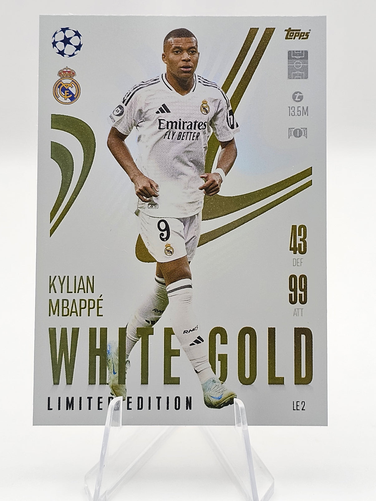 Kylian Mbappe White Gold Limited Edition Card, LE2 - Match Attax Extra ...