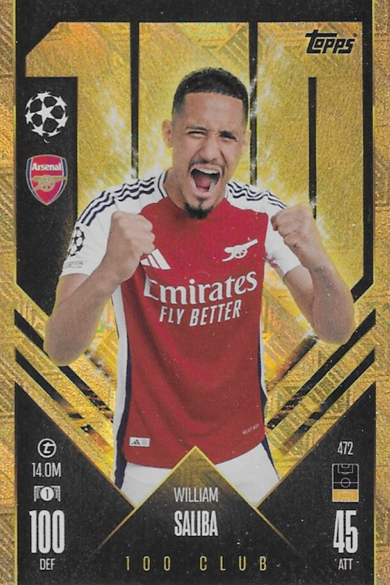 William Saliba 100 Club Card #472 - Topps Match Attax 2024/2025 – Wayne Jackson Gaming